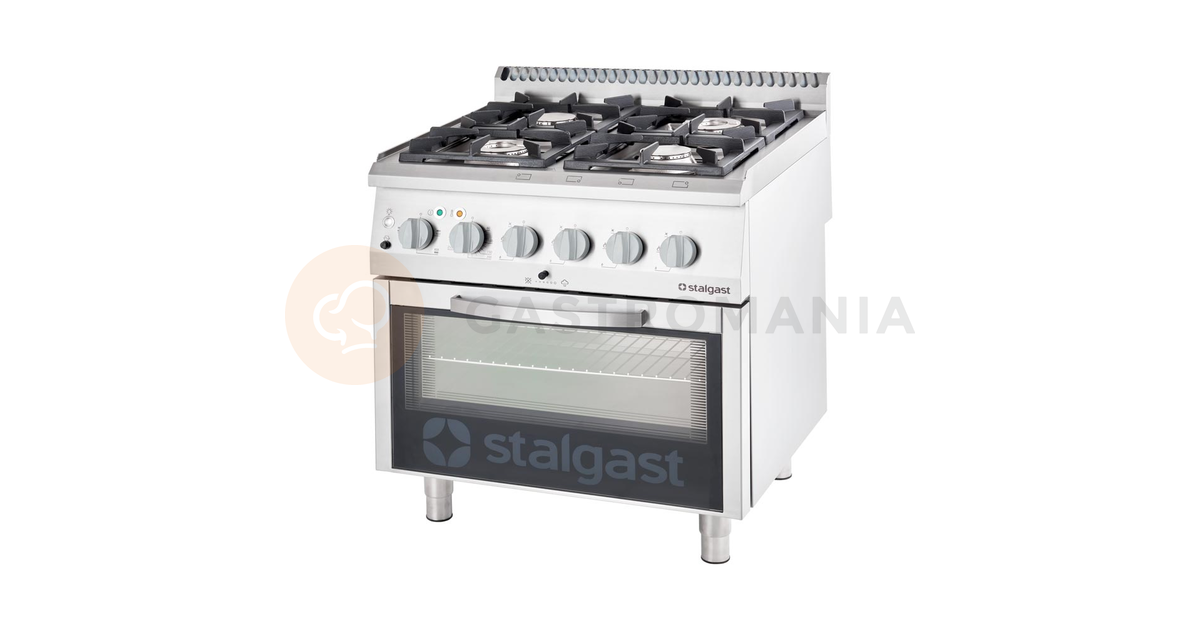 Plynový sporák s elektrickou rúrou, 4 horáky 800x700x850 mm, P 20,5+7 kW, G20 | STALGAST, 9716110